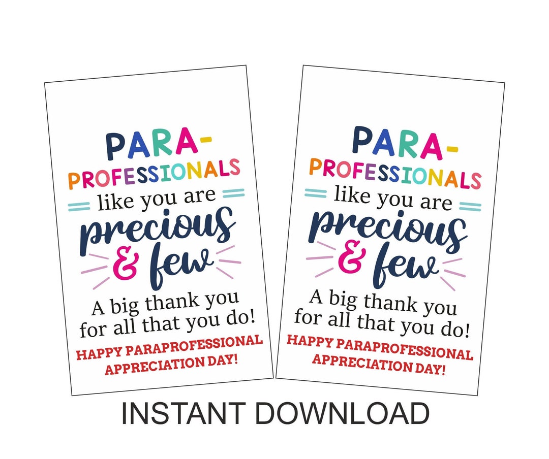 Paraprofessional Day Gift Tag Printable / Paraprofessionals Thank You ...