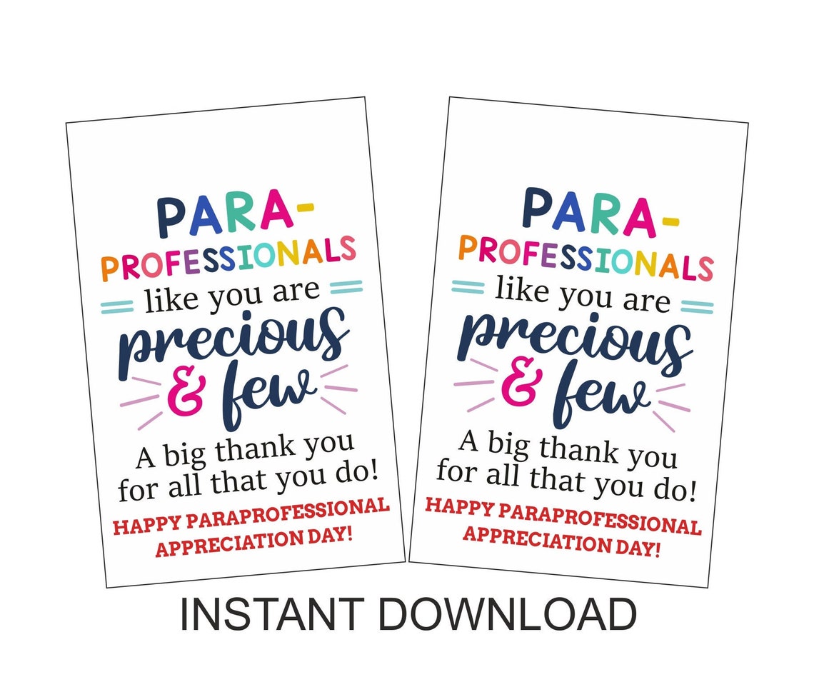 Paraprofessional Day Gift Tag Printable / Paraprofessionals Thank You ...