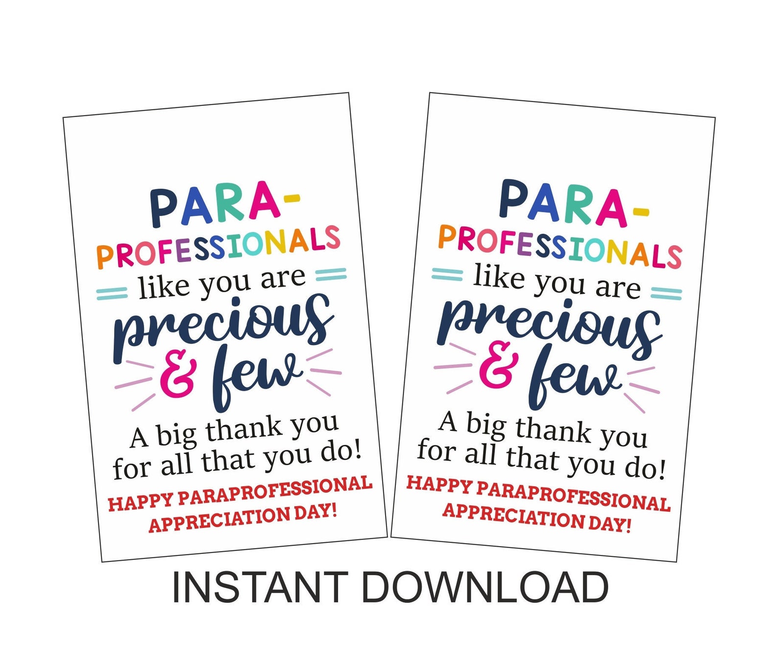 Paraprofessional Day Gift Tag Printable / Paraprofessionals Thank You ...
