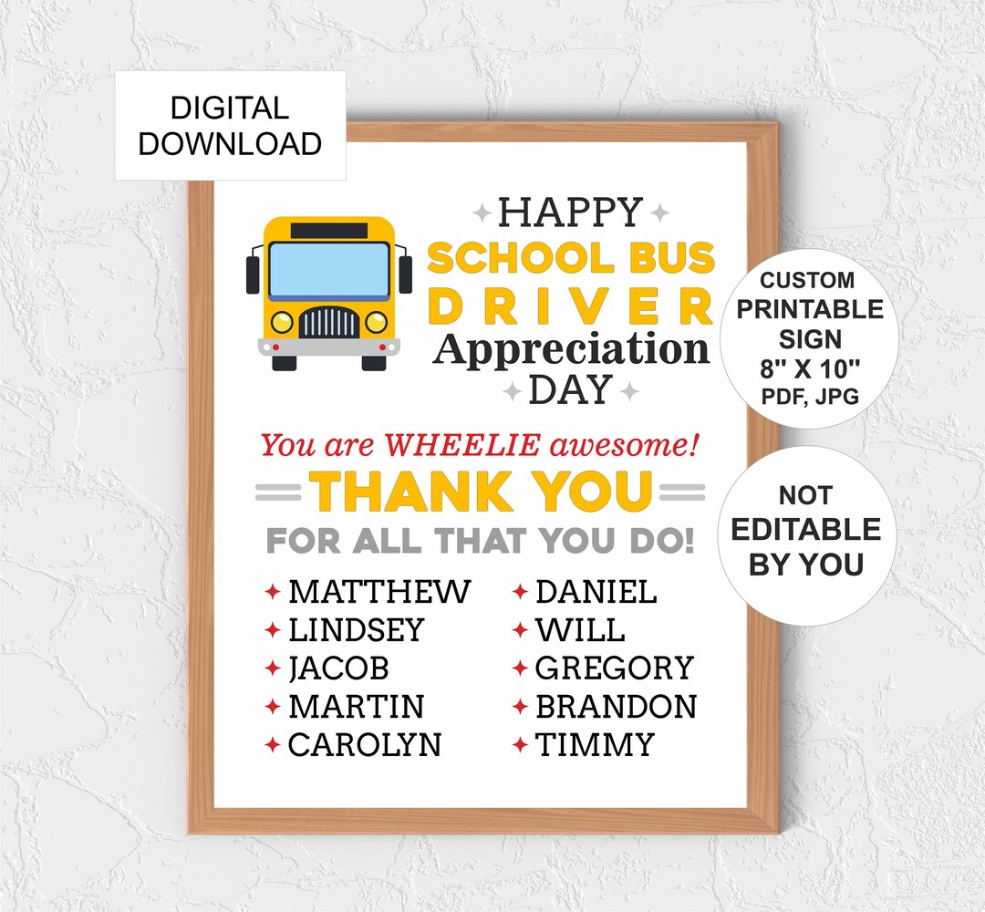 Personalised School Bus Driver Appreciation Day Sign Printable ...