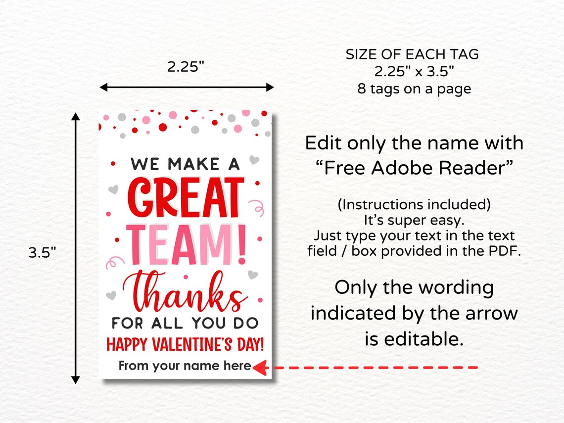 Valentine Team Gift Tags Printable / We Make a Great Team Tag ...