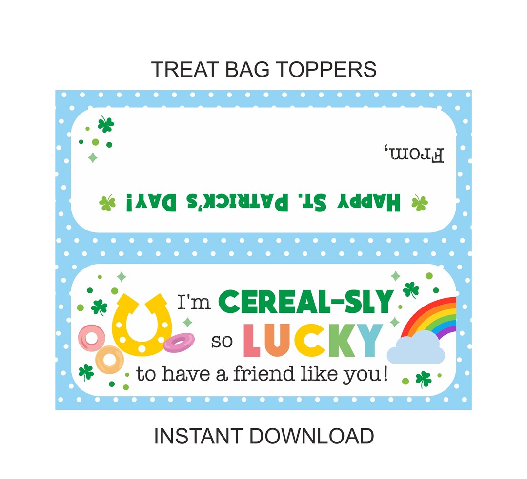 Cerealsly Lucky Bag Toppers Printable / St. Patrick's Day Cereal Bag ...