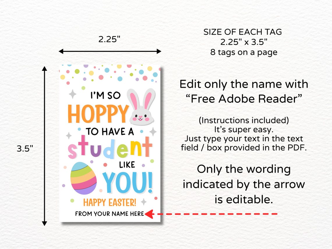 Easter Student Tags Printable / Easter Student Gift Tag / Hoppy to Have ...