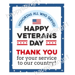 Veterans Day Sign Printable / Veterans Day Poster / Thank You Veterans ...