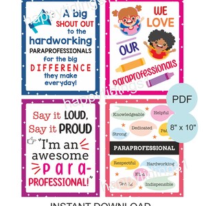 Paraprofessional Day Posters Set of 10 / Paraprofessional Appreciation ...