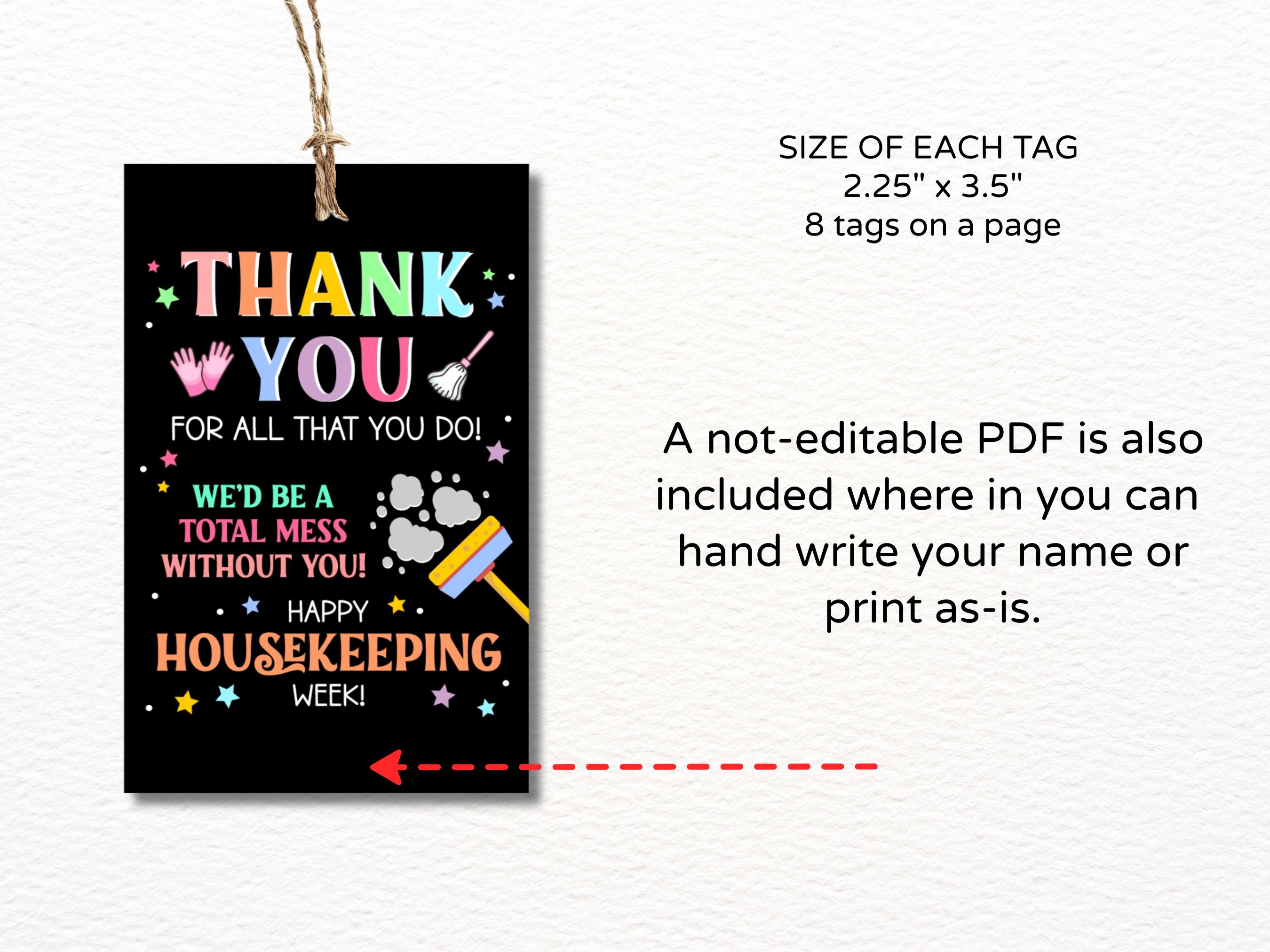 Housekeeping Week Tags Printable / Housekeepers Week Tag / Housekeeping ...