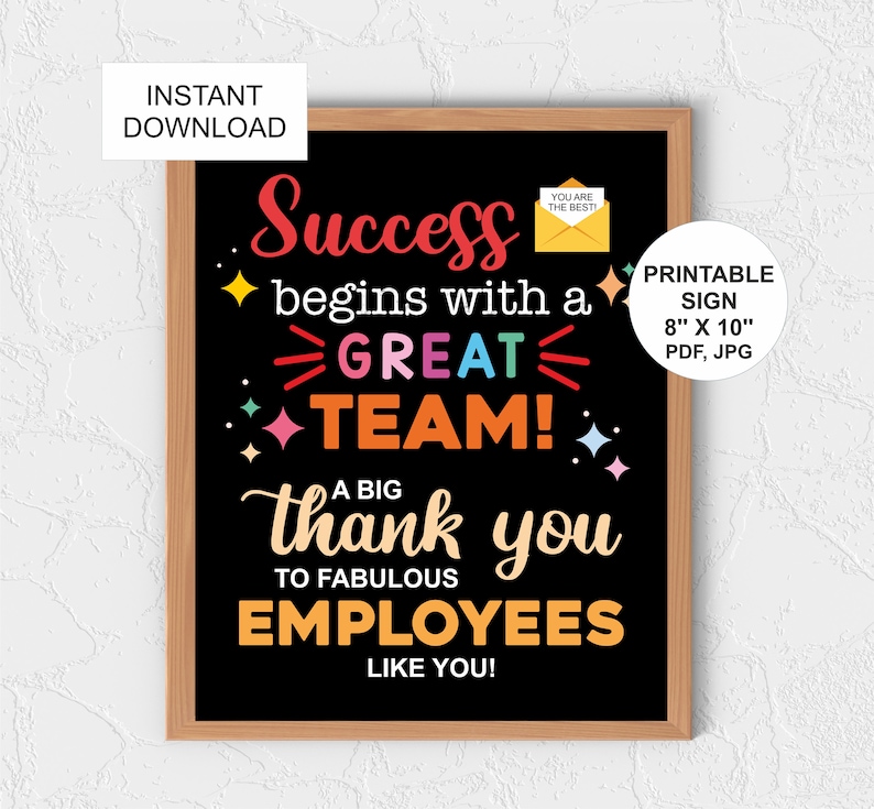 Employee Thank You Sign Printable / Employee Thank You Poster ...