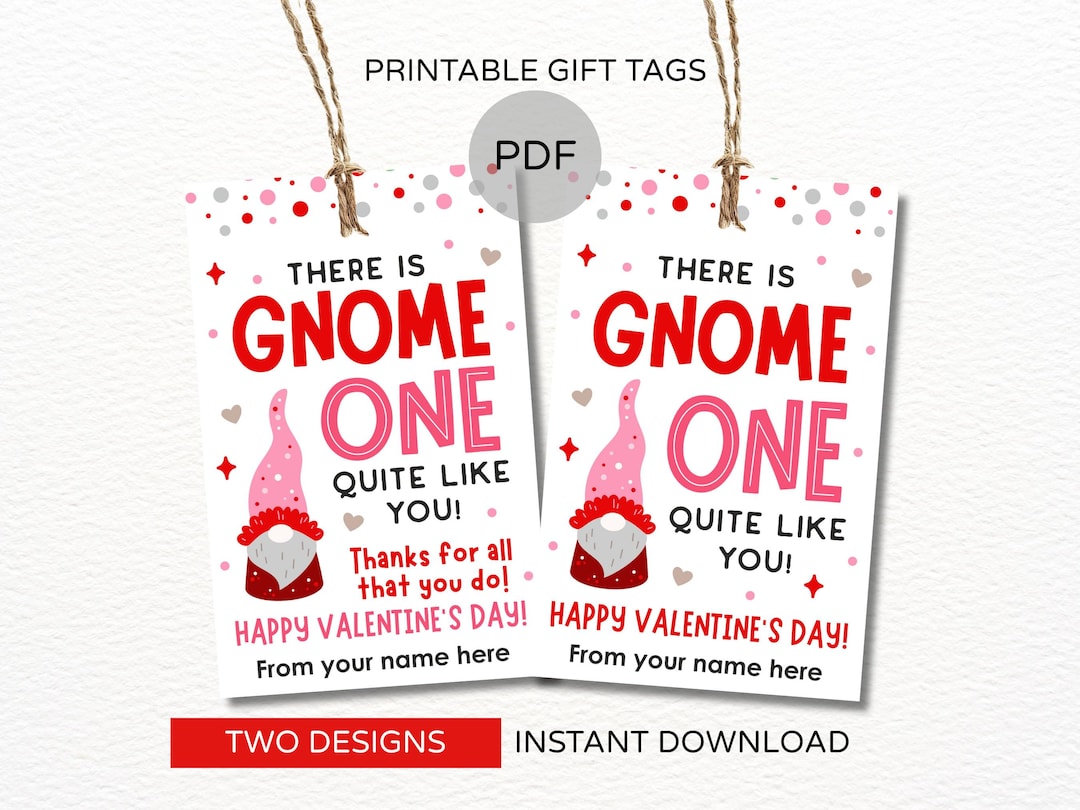 Valentine Gnome Tags Printable / Valentine's Day Gnome Gift Tags ...