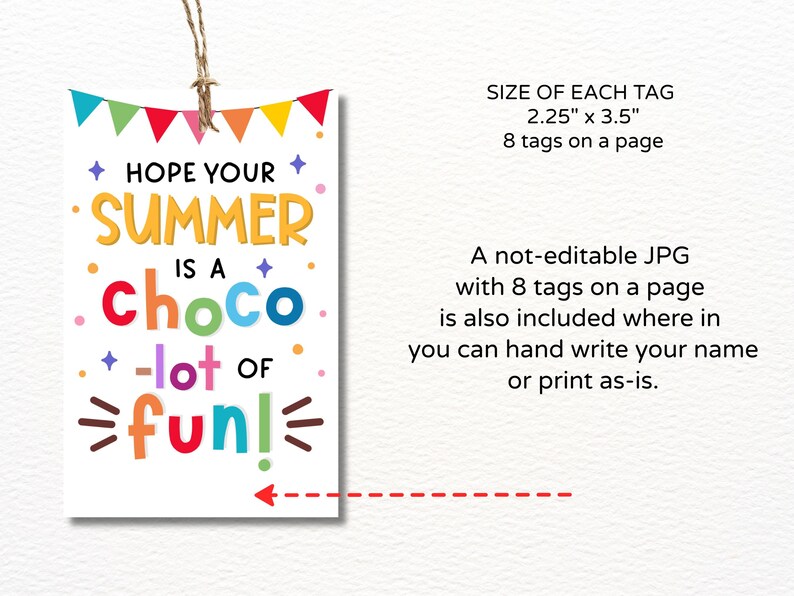 Summer Chocolate Gift Tags Printable / End of School Year Chocolate Tag ...