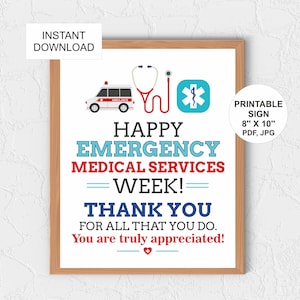Emergency Medical Services Week Sign Printable / EMS Week Sign / Ems ...