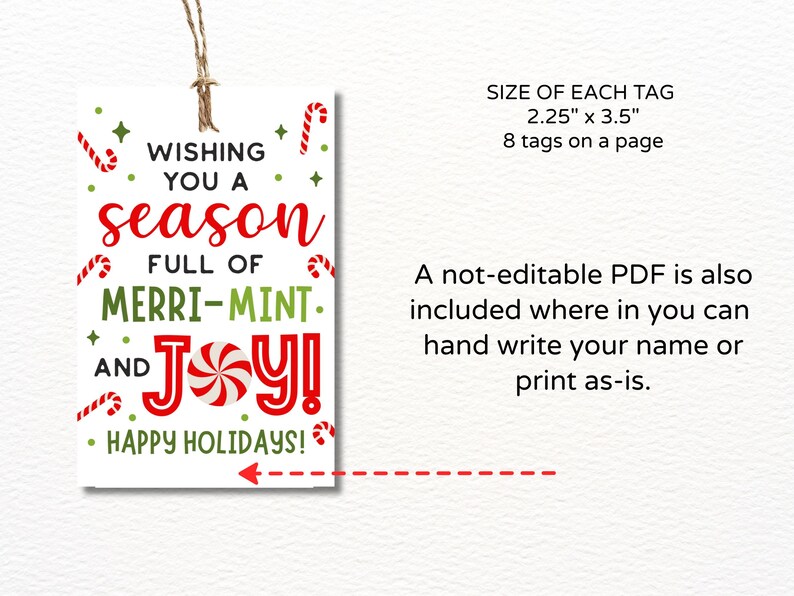 Christmas Mint Tags Printable / Candy Cane Tag / Christmas Peppermint ...