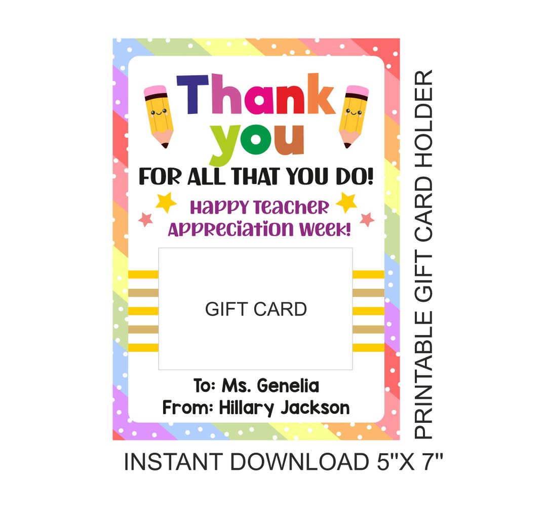 Editable Teacher Appreciation Week Gift Card Holder Printable / Teacher ...