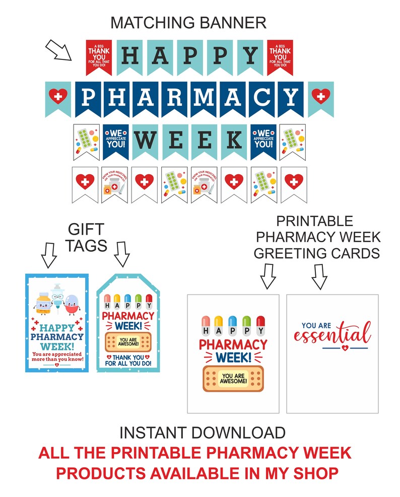 Pharmacy Week Gift Tags Printable / Happy Pharmacy Week Tag / Pharmacy ...