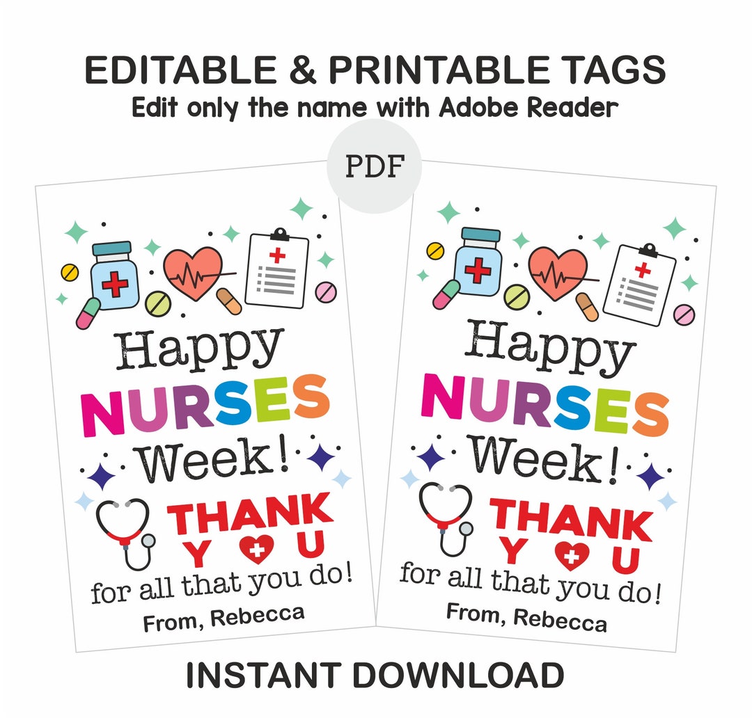 Editable Nurses Week Gift Tags Printable / Editable Nurse Week Gift ...
