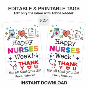 Editable Nurses Week Gift Tags Printable / Editable Nurse Week Gift ...