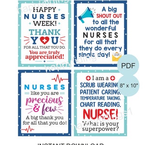 Nurses Week Signs Set of 12 Printable / Nurse Week Poster / Nurse Week ...