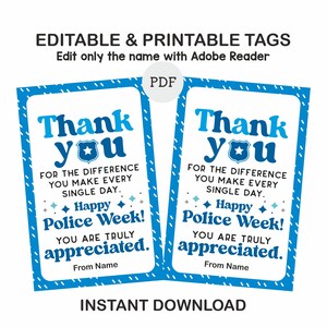 Editable Police Week Tags Printable / Police Appreciation Tags / Police ...