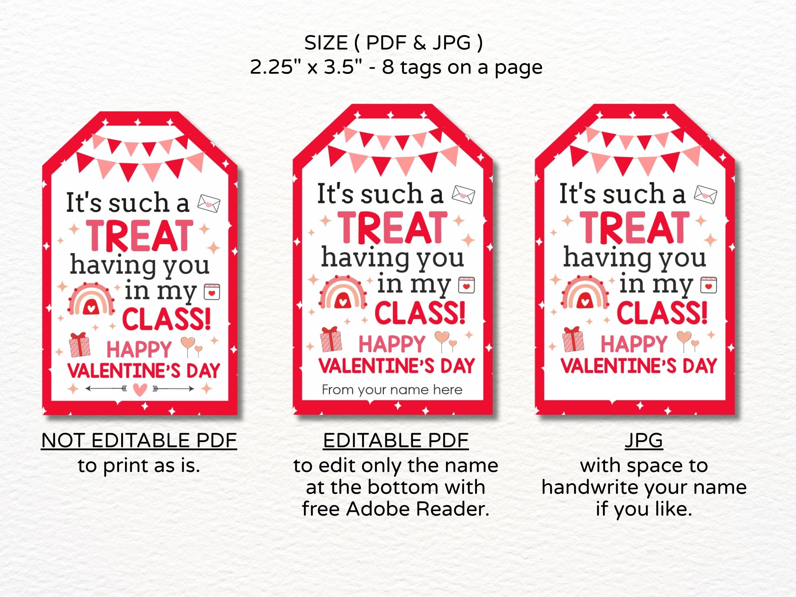 Editable Valentine Tags for Students Printable / Student Valentines Tag ...