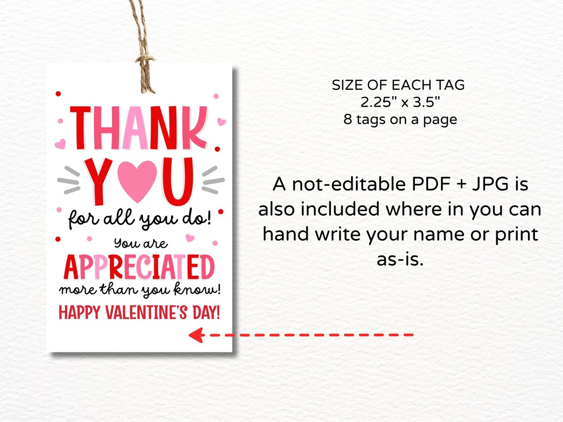 Valentine Appreciation Tags Printable / Valentine Thank You Tags ...