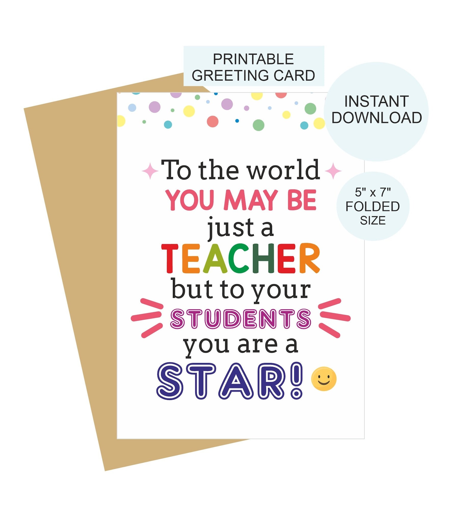 Teacher Star Card Printable / Teacher Appreciation Card / Teacher Thank ...