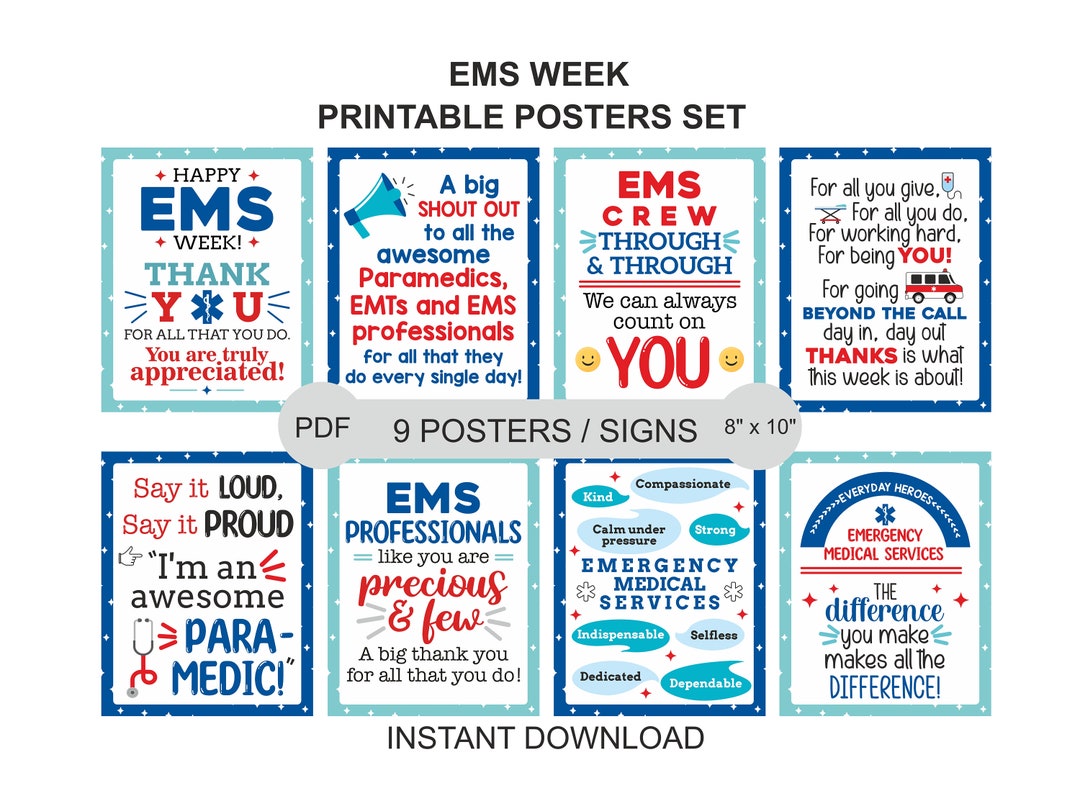EMS Week Sign Set of 9 Printable / Emergency Medical Services Week ...