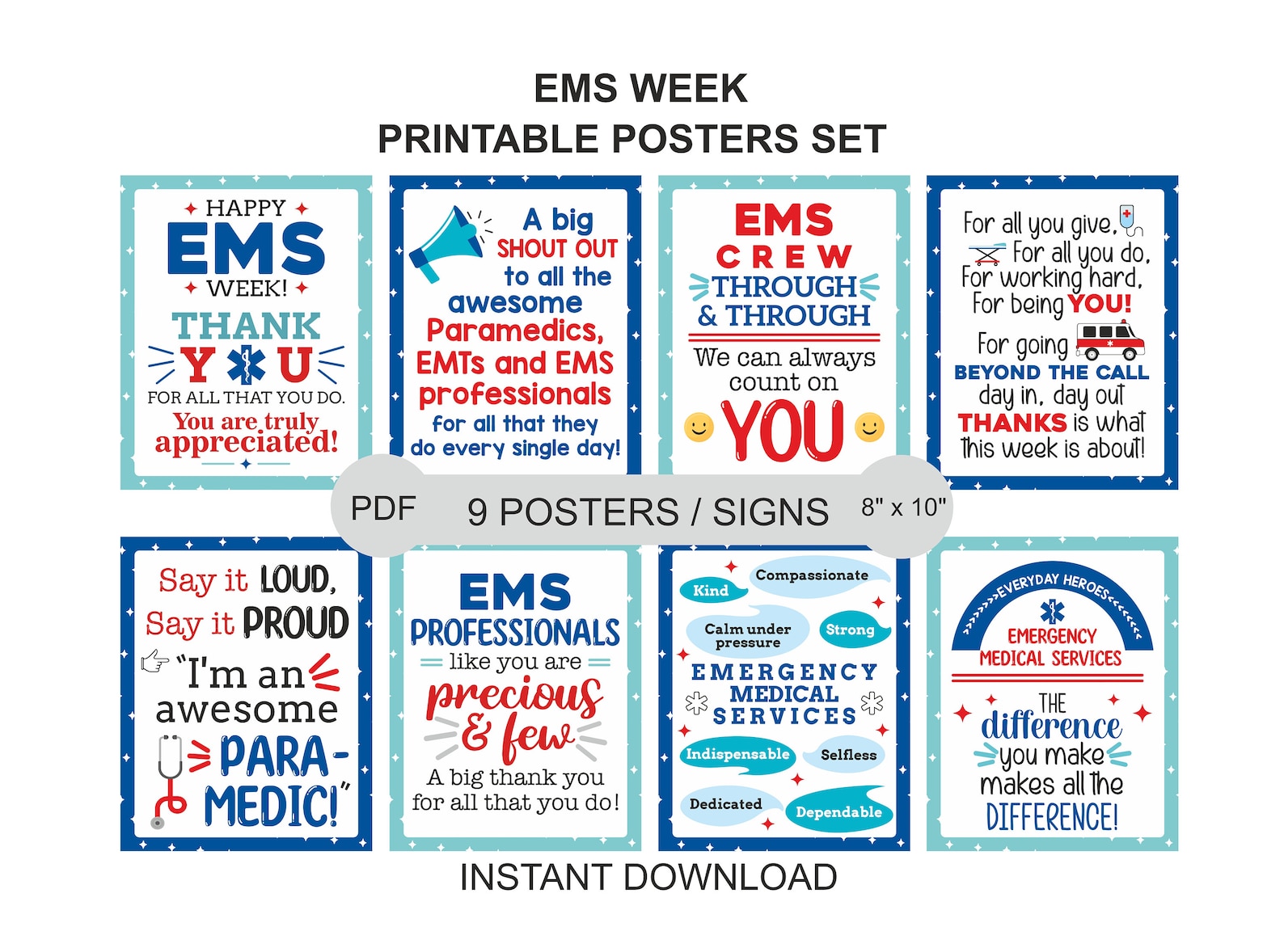EMS Week Sign Set of 9 Printable / Emergency Medical Services Week ...