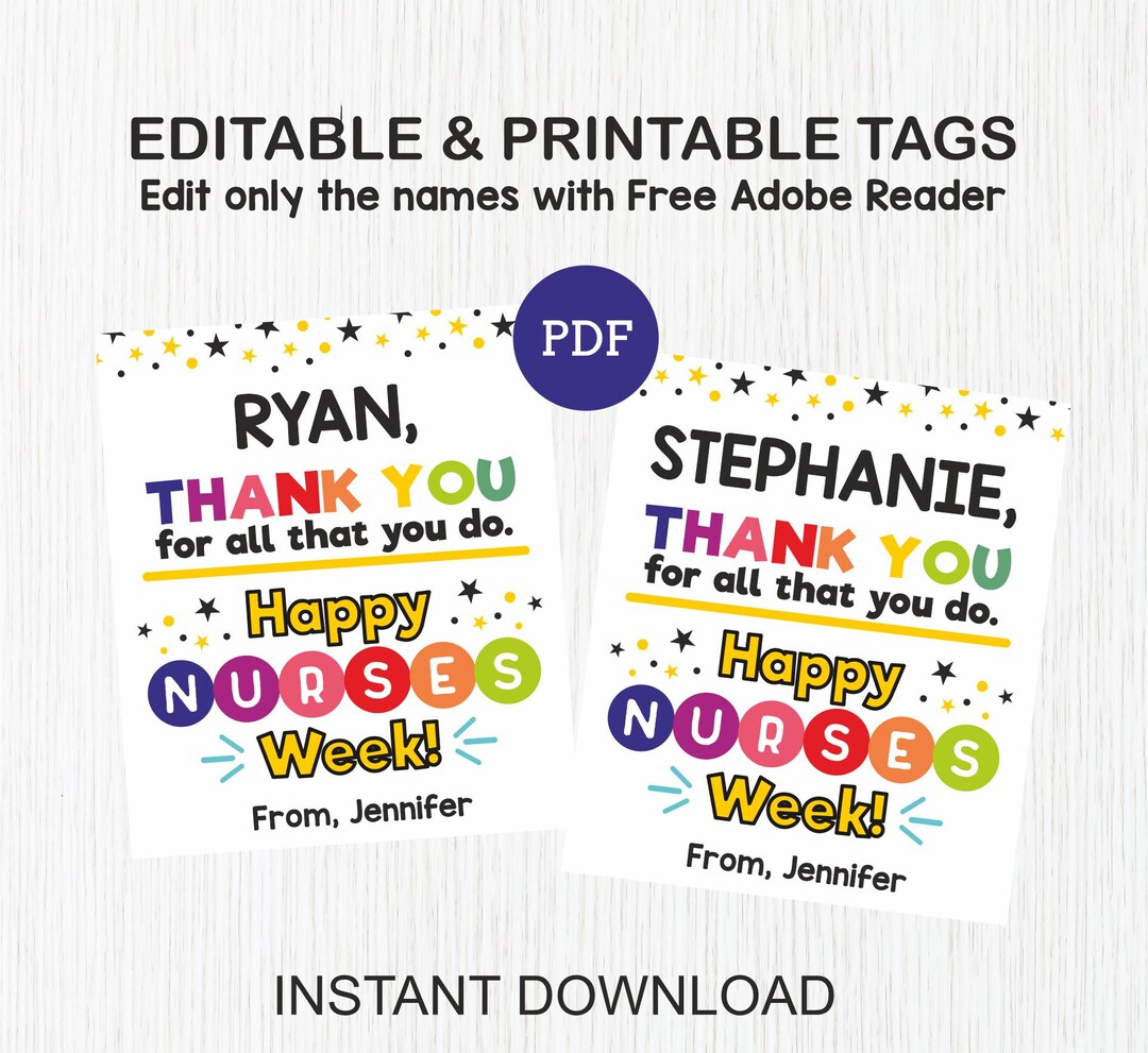 Editable Nurses Week Gift Tags Printable / Personalised Nurses Week ...