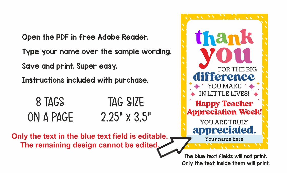 Editable Teacher Appreciation Week Tags Printable / Teacher ...