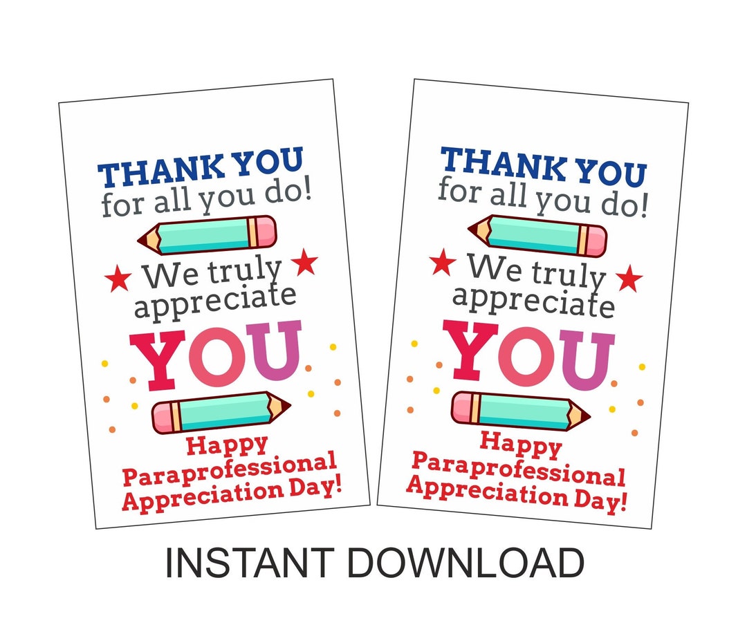 Paraprofessional Gift Tag Printable / Paraprofessional Appreciation ...