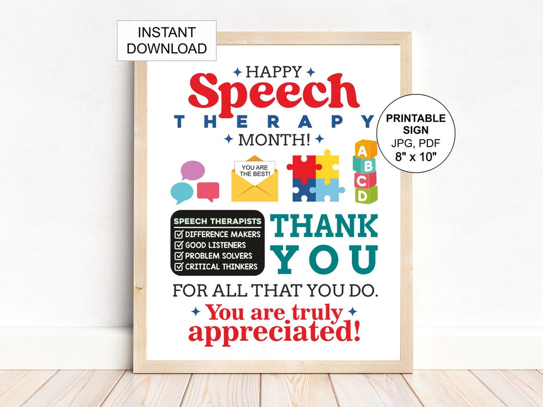 Speech Therapy Month Sign Printable / Speech Therapist Month Poster ...
