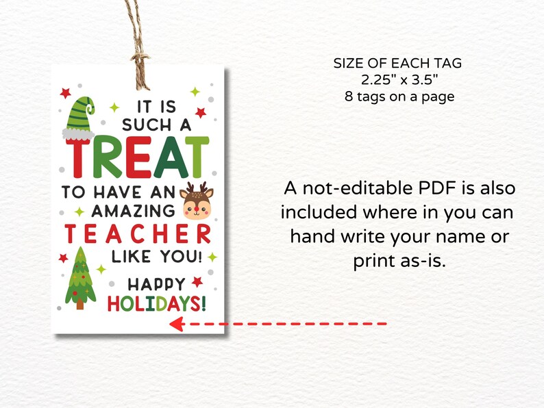 Christmas Teacher Gift Tag Printable / Christmas Teacher Treat Tag ...