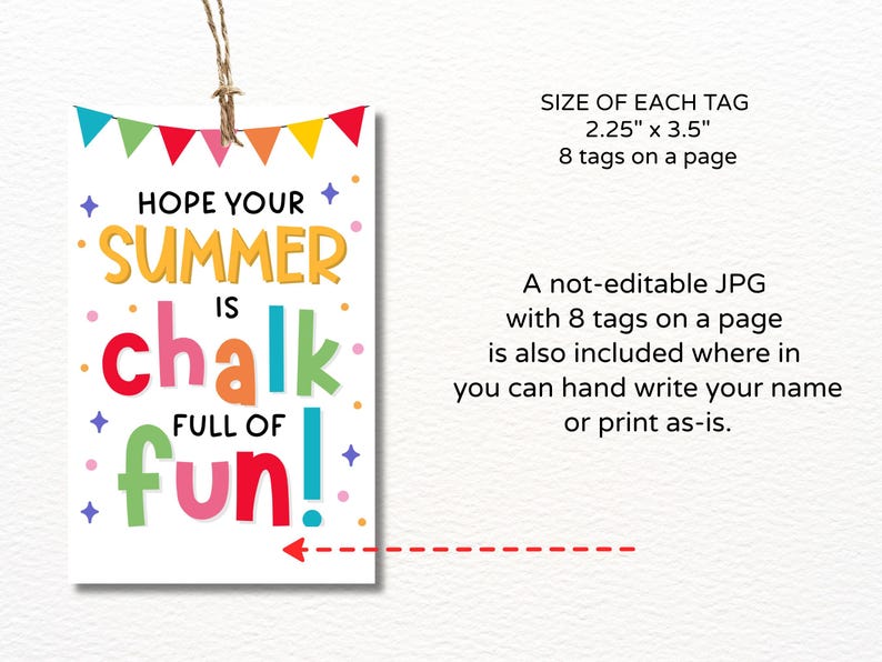 Summer Chalk Gift Tags Printable / End of School Year Chalk Tag / Year ...