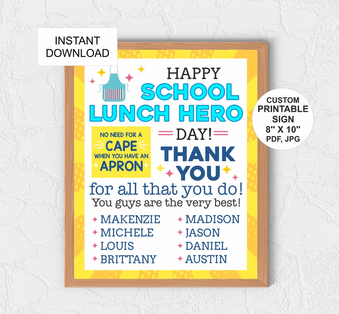 Personalised School Lunch Hero Day Sign Printable / School Lunch Hero ...