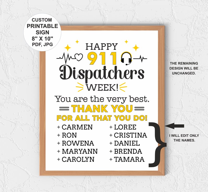Personalised 911 Dispatchers Week Sign Printable / Personalised ...