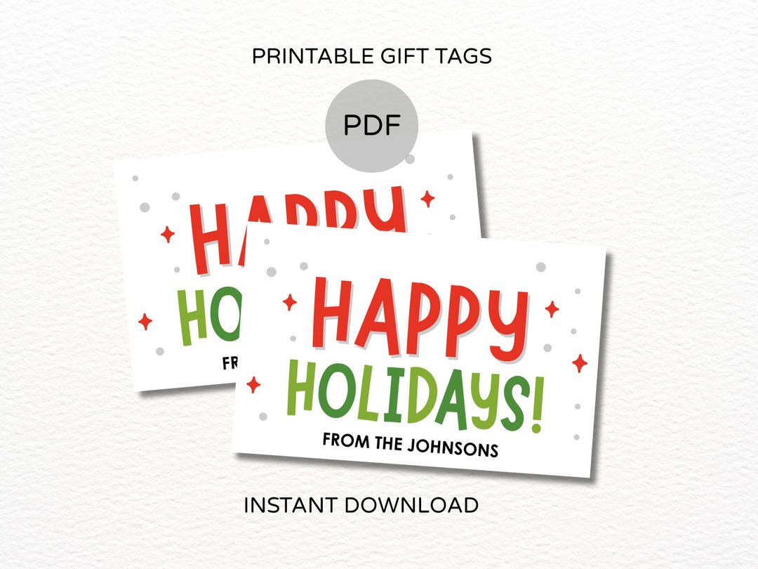 Happy Holidays Tags Printable / Printable Holiday Tag / Happy Holidays ...