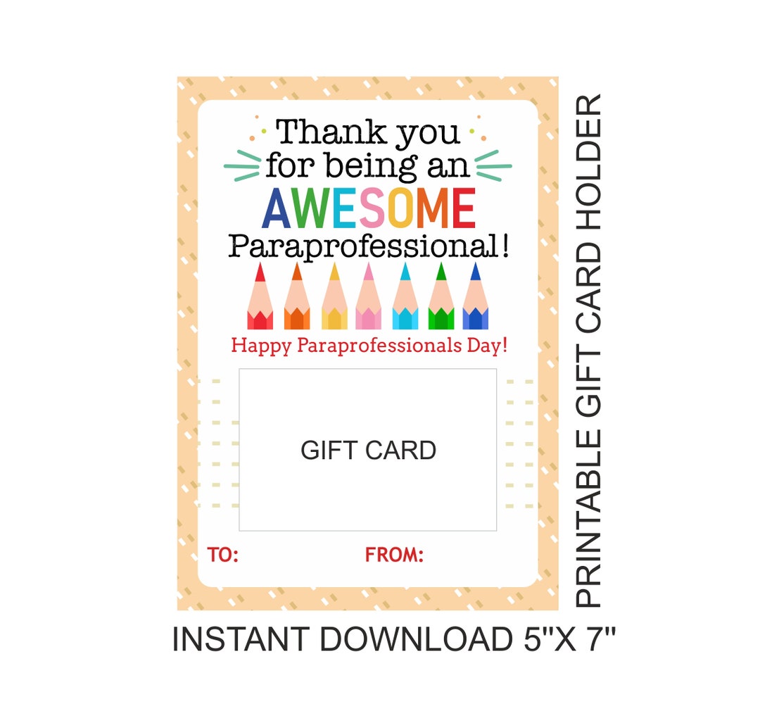 Paraprofessional Gift Card Holder Printable / Paraprofessional Day Gift ...