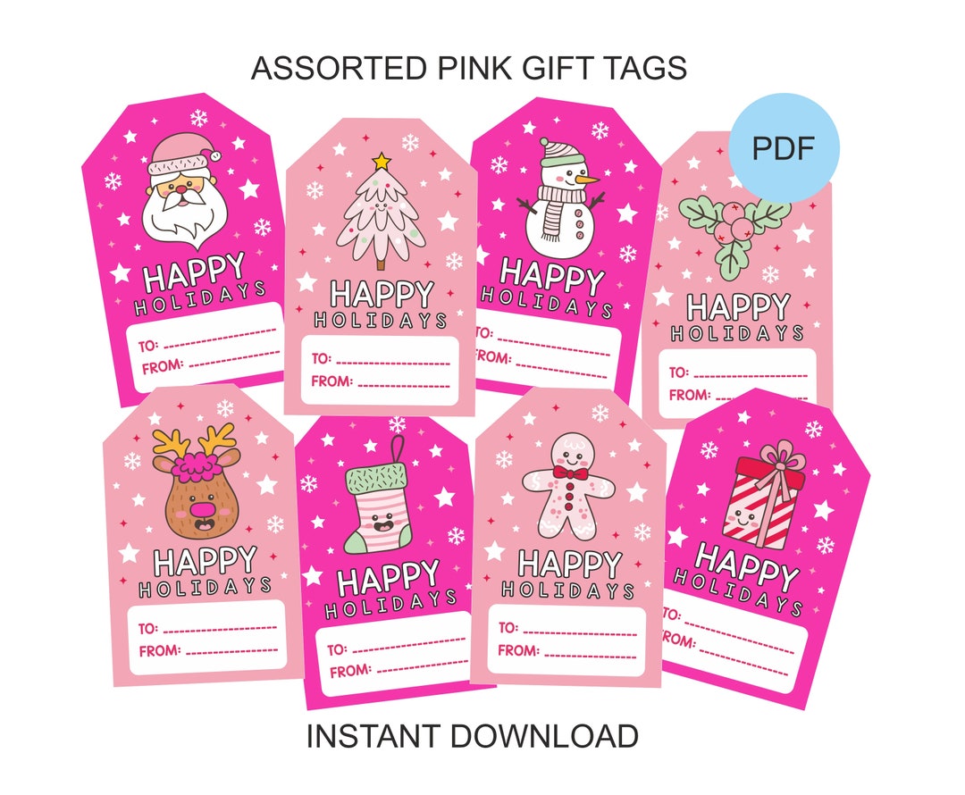 Pink Christmas Gift Tags Printable / Assorted Pink Christmas Tags ...