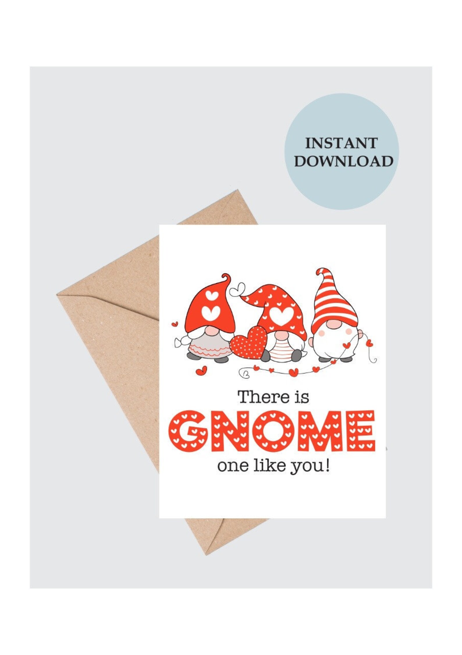 Valentine Gnome Card / Gnome One Like You Printable / | Etsy