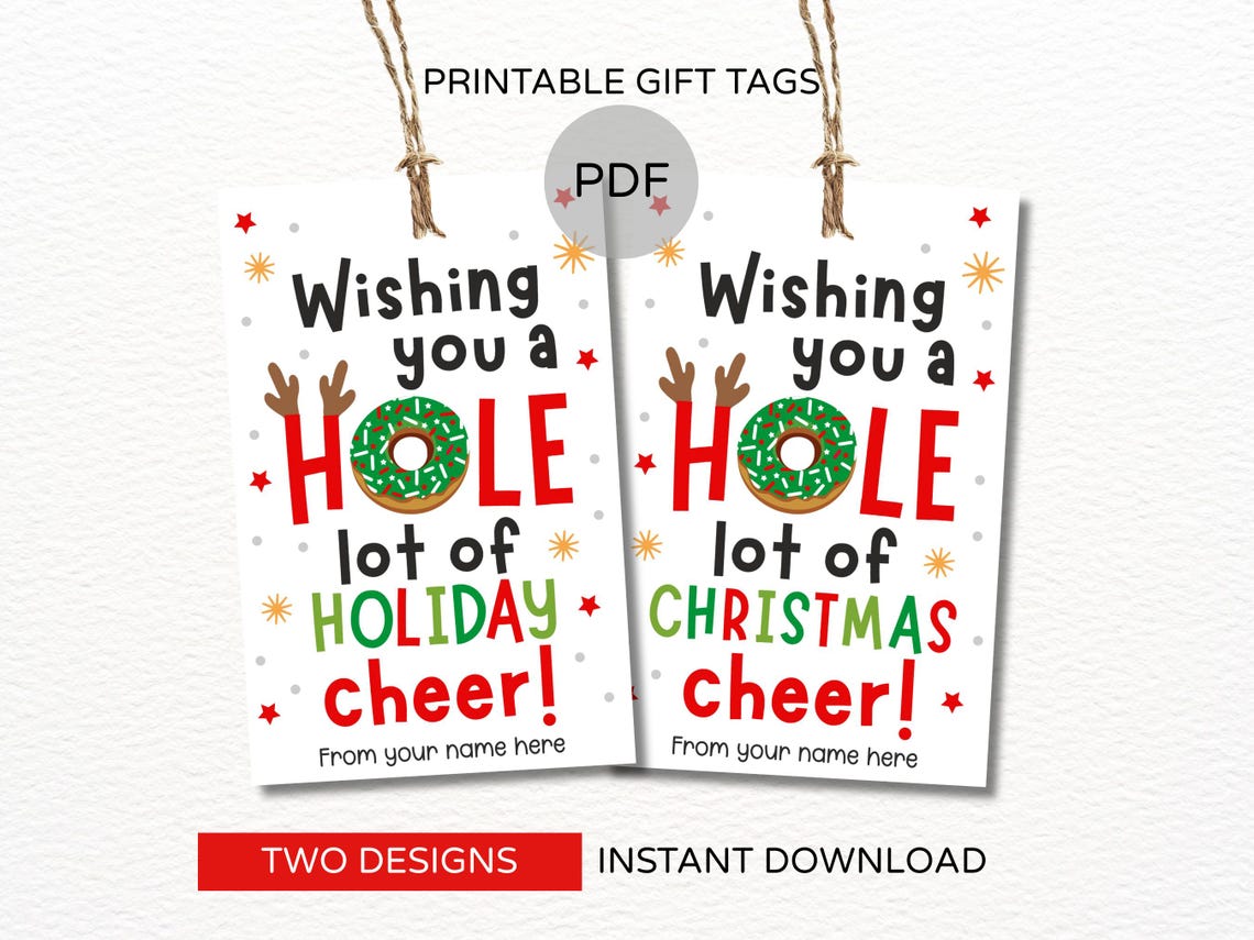 Donut Christmas Tags Printable / Hole Lot of Holiday Cheer / Christmas ...