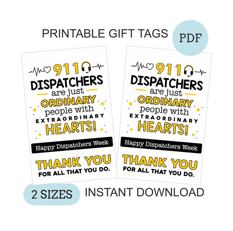 Dispatchers Week Gift Tags Printable / 911 Dispatcher Gifts ...