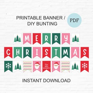 Merry Christmas Banner Printable Pink, Red and Green / Merry Christmas ...