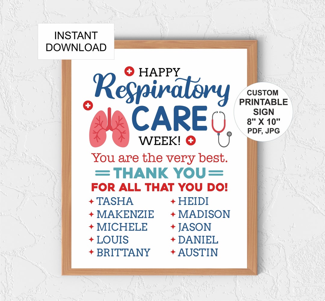 Personalised Respiratory Care Week Appreciation Sign Printable / Respiratory Therapist Thank You ...