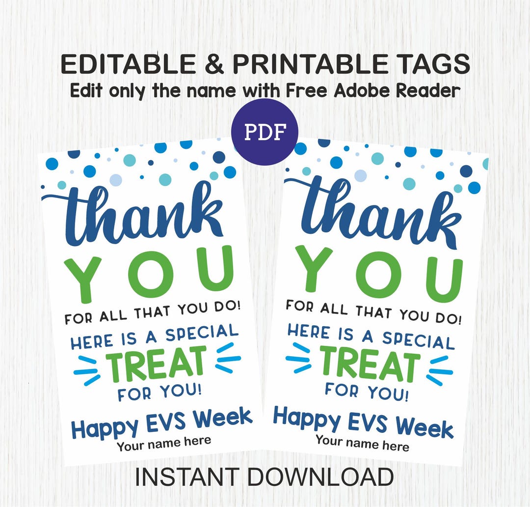 Environmental Services Week Thank You Tags Printable / EVS Week Treat ...