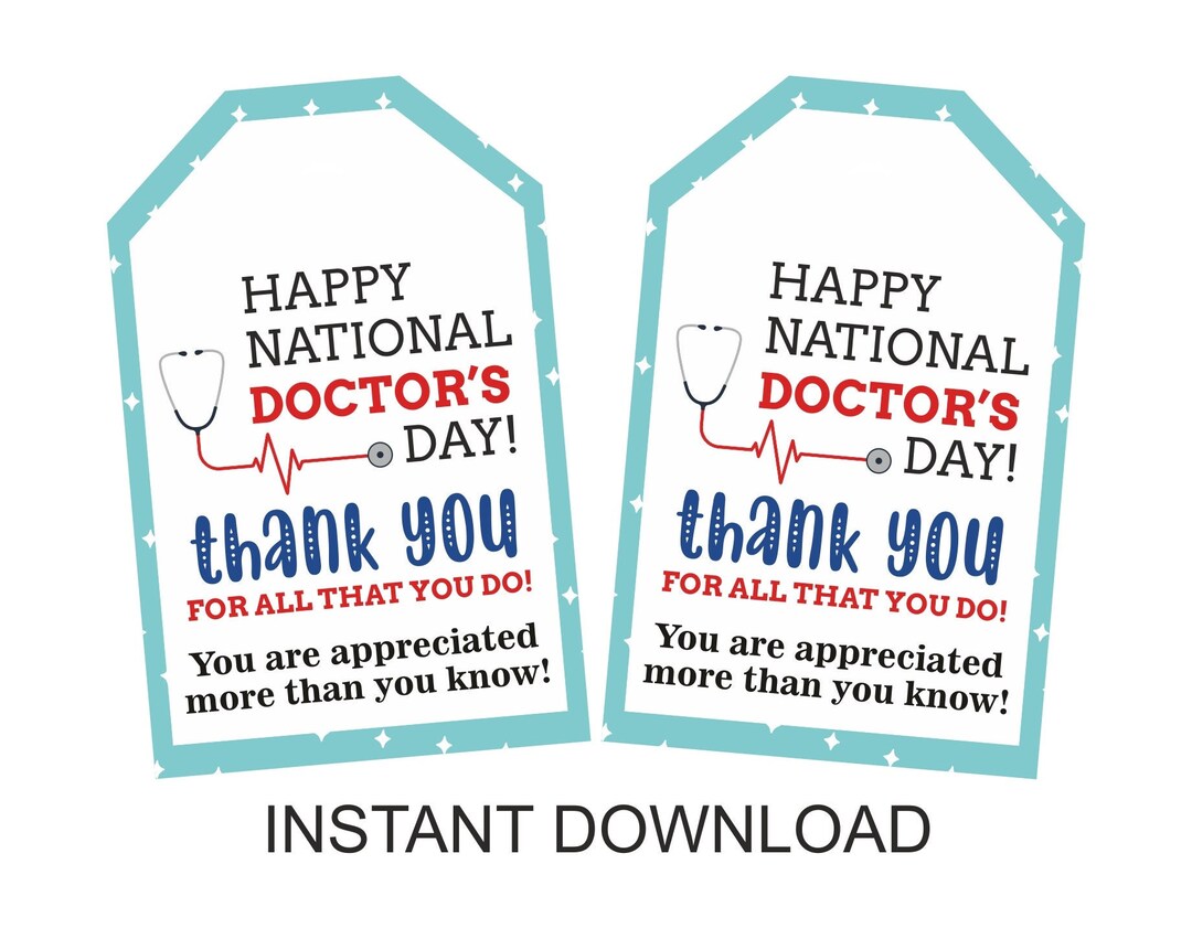Doctor's Day Tag Printable / National Doctor's Day Gift Tag / Happy ...