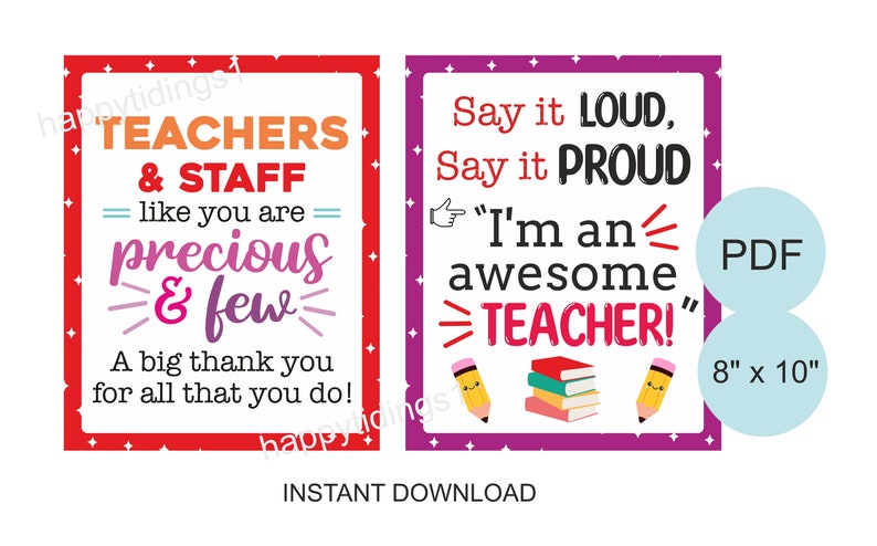 Teachers and Staff Appreciation Week Poster Set of 10 / Teacher and ...