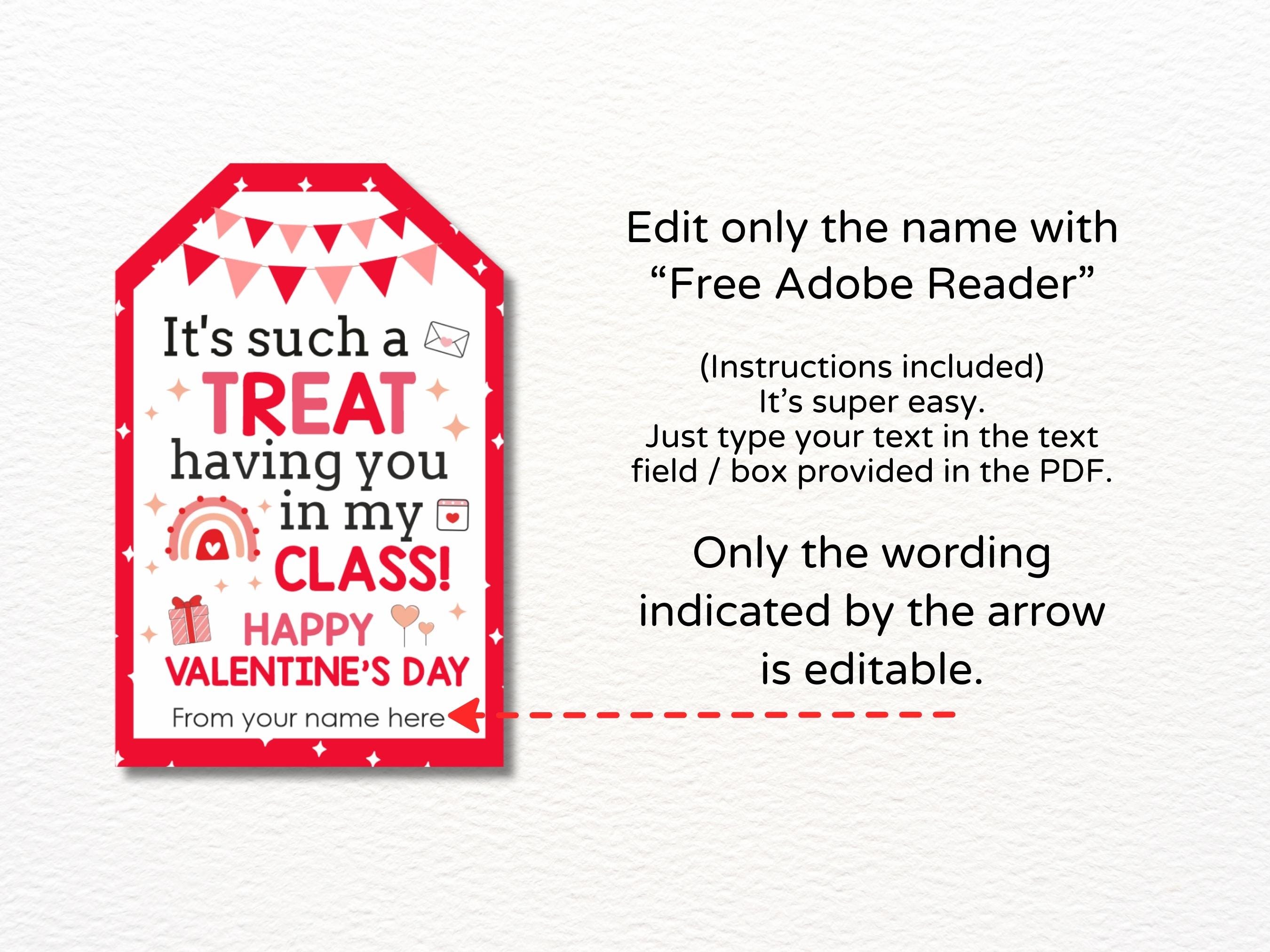 Editable Valentine Tags for Students Printable / Student Valentines Tag ...