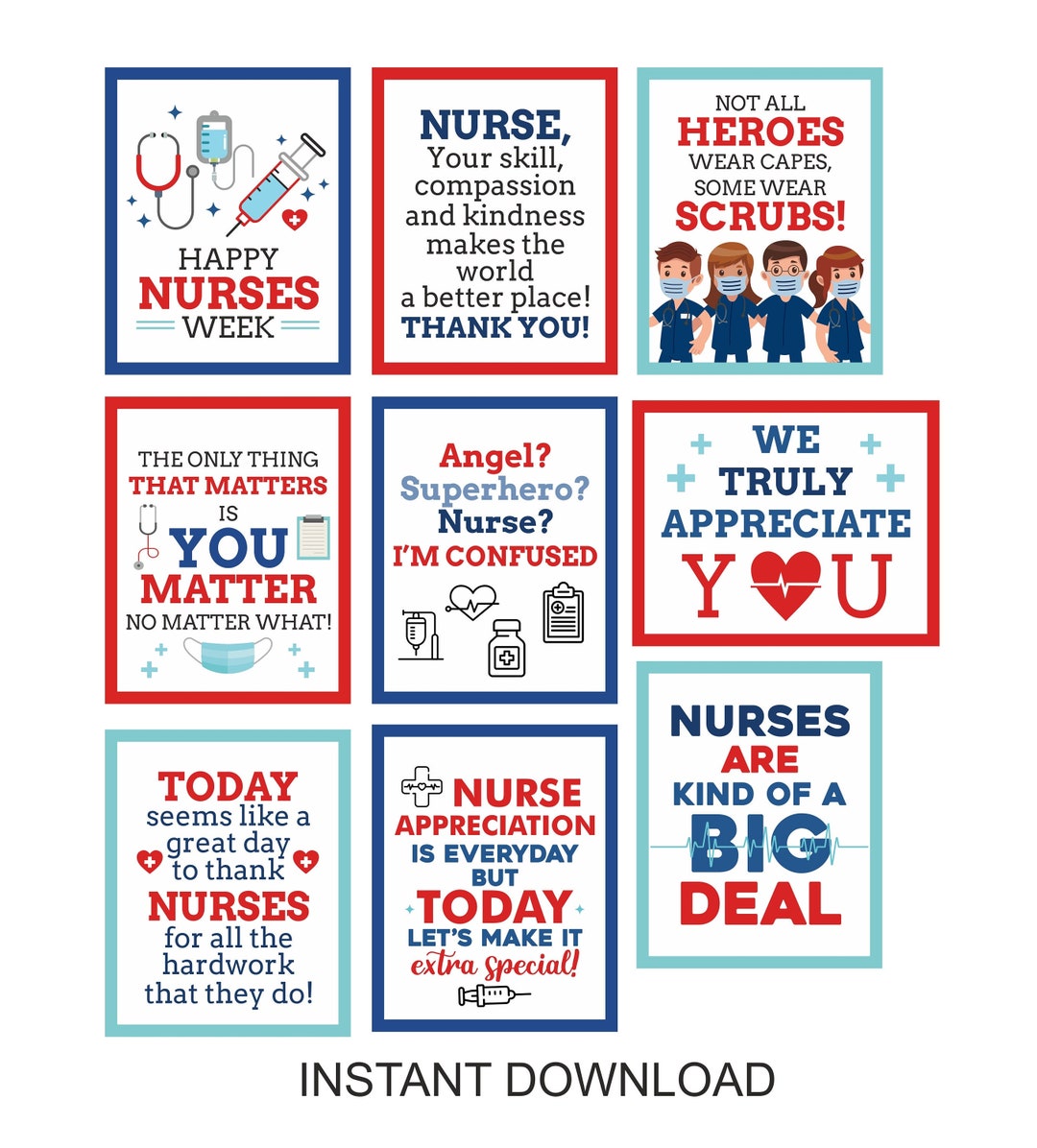 Nurses Week Sign Printable / Nurses Week Decor / 9 Nurse Week Signs ...