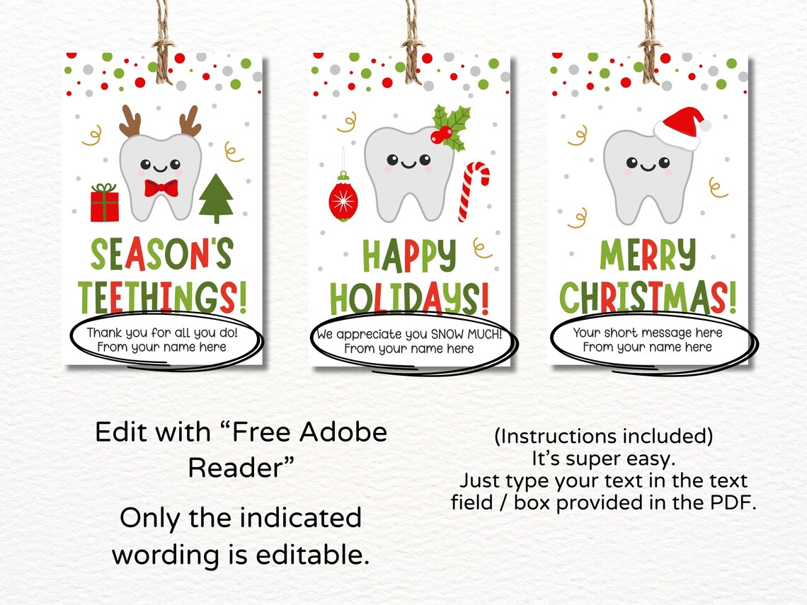 Dental Christmas Tags Printable / Dental Holiday Gift Tags / Christmas ...