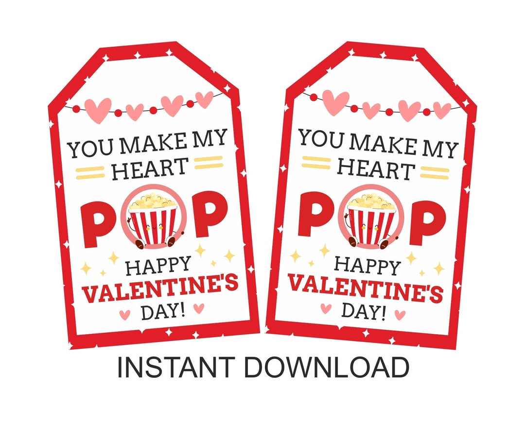 Valentines Day Popcorn Gift Tags Printable / Valentine Popcorn Tag ...