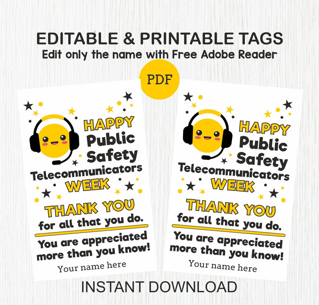 Editable Public Safety Telecommunicators Week Gift Tags Printable ...